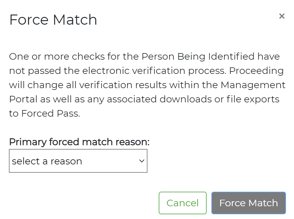 How do I force match VOI results?